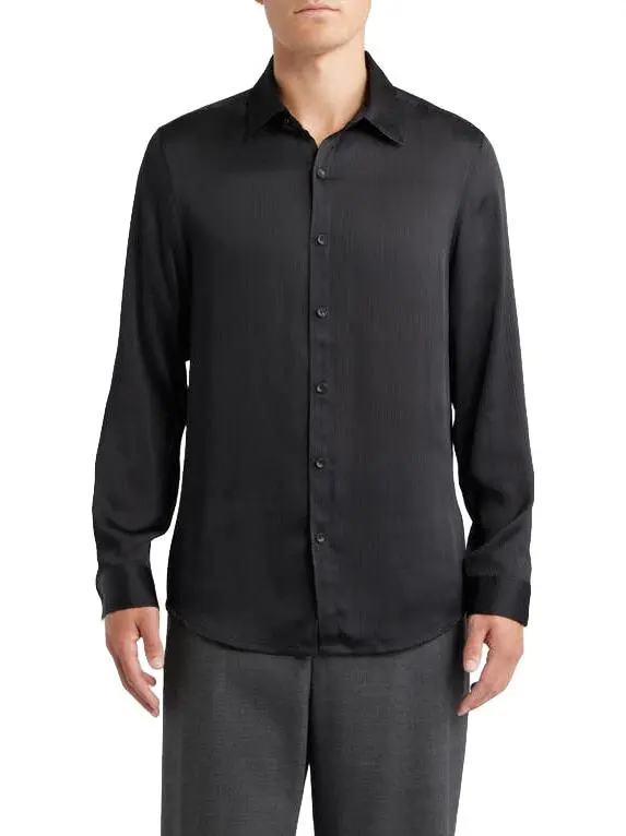 OPEN EDIT Black Satin Button-up Shirt - Black Caviar