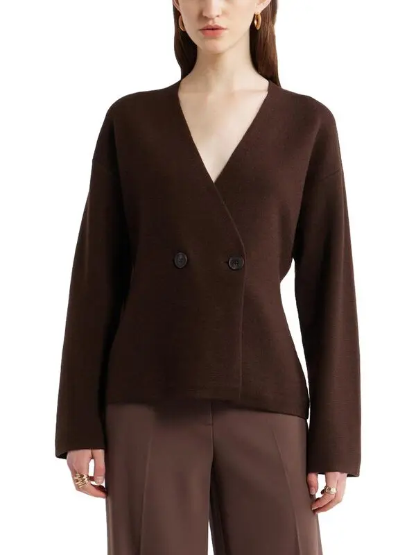 Nordstrom Double-breasted Merino Wool-blend Cardigan - Brown Coffee