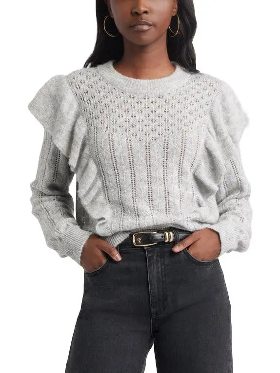 Treasure & Bond Ruffle Pointelle Sweater - Grey Heather