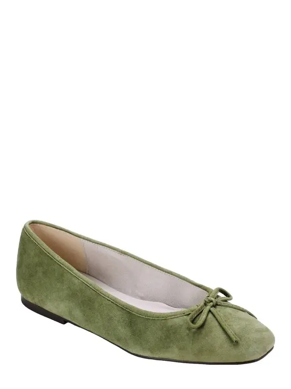 Yosi Samra Suede Square-toe Ballet Flat - Olive