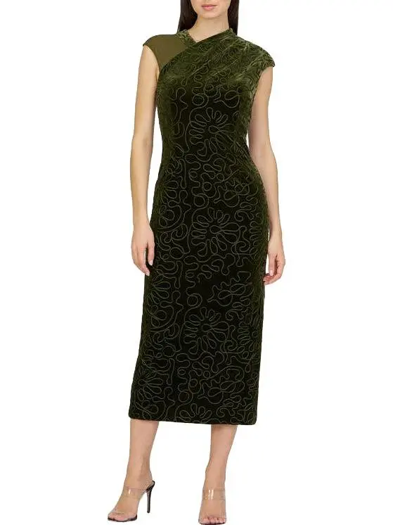 Js Collections Emiliana Asymmetric Velvet Midi Dress - Ivy Green