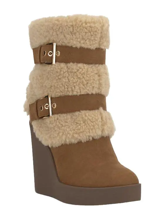 Jessica Simpson Meztyn Faux Shearling Wedge Boot - Brown 01