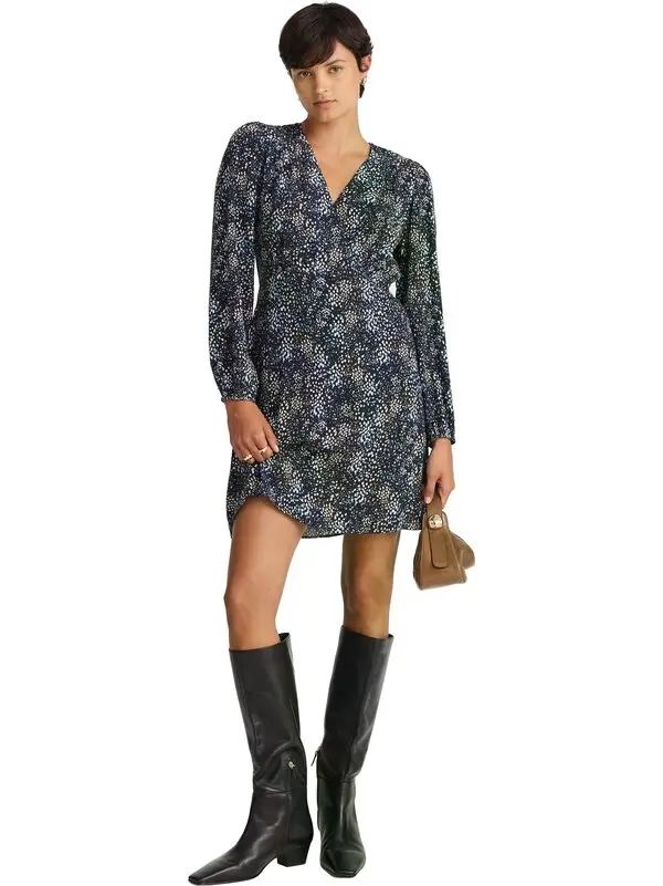 Madewell Floral Faux-wrap Midi Dress - Sabrina Dots Navy Multi