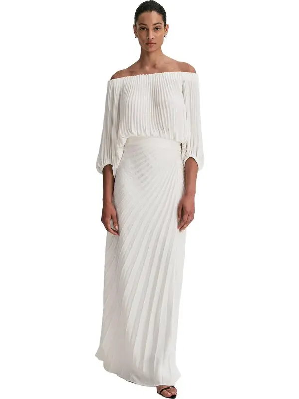A.L.C. Bianca Satin Pleated Maxi Skirt - Whisper White