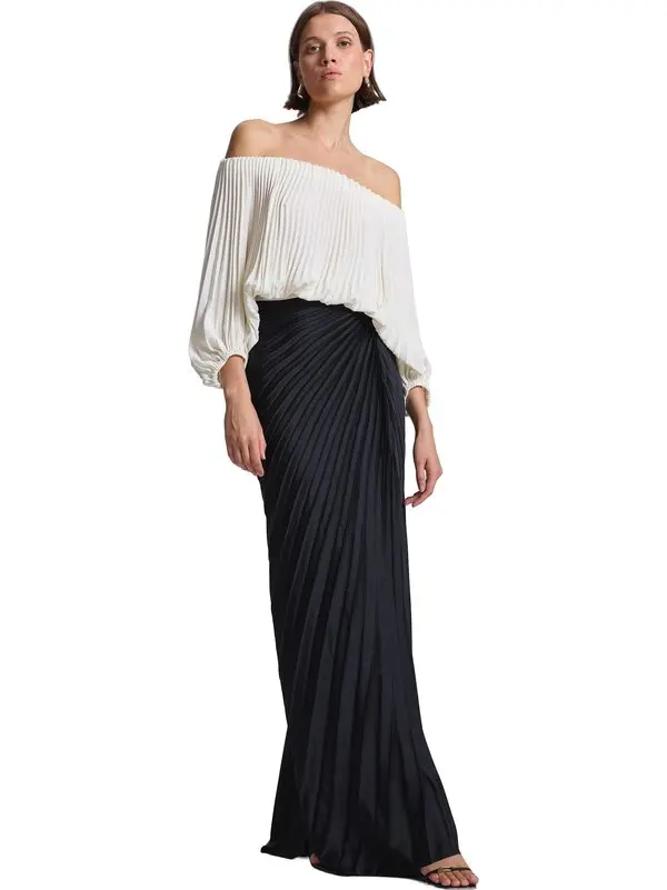 A.L.C. Bianca Satin Pleated Maxi Skirt - Black