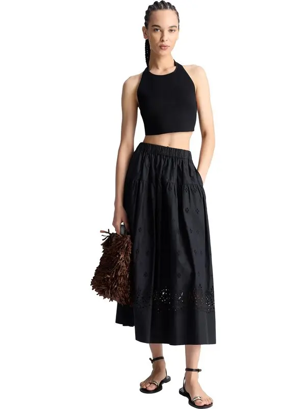 A.L.C. Jay Embroidered Cotton Midi Skirt - Black