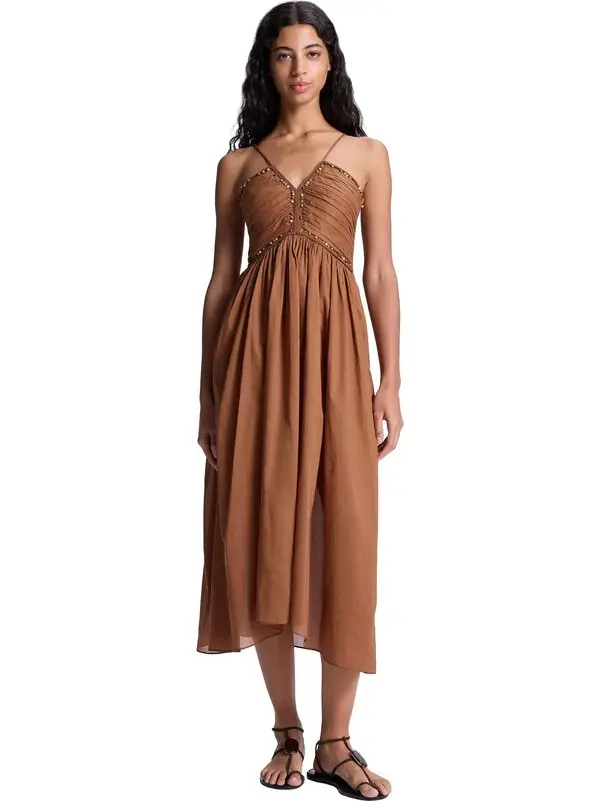 A.L.C. Rumi Embellished Cotton Midi Dress - Light Chestnut