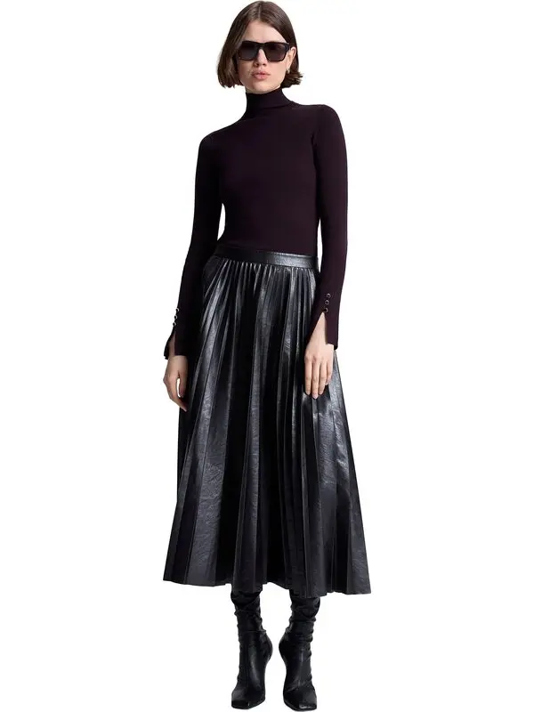 A.L.C. Etta Vegan Leather Midi Skirt - Deepest Brown