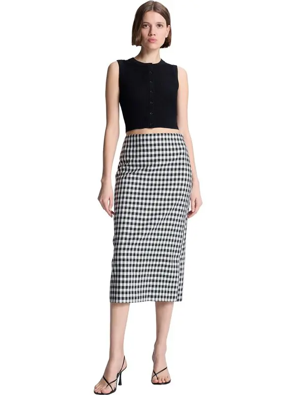 A.L.C. Phoebe Gingham Midi Skirt - Black/cream