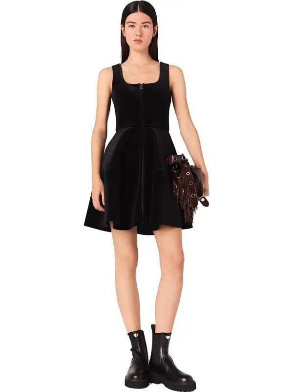 Maje Polyester Velvet Skater Mini Dress - Black
