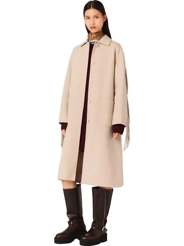 Maje Long Double-faced Wool Coat - Beige