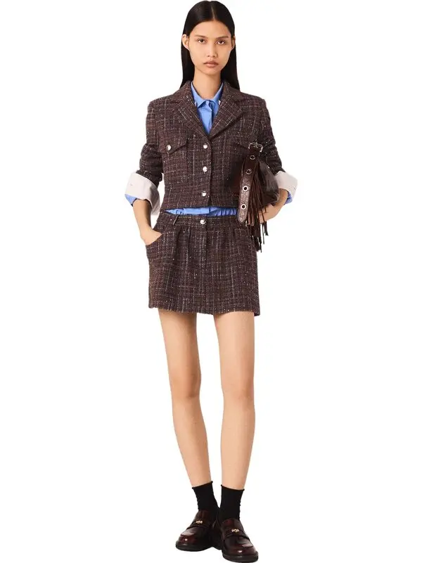 Maje Cotton Short Tweed Jacket - Brown