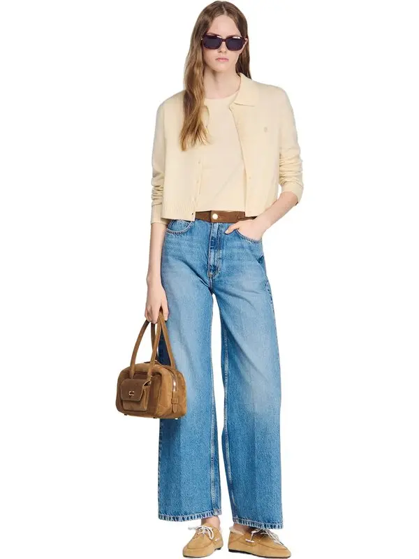 Sandro Cardigan With Shirt Collar - Vanilla