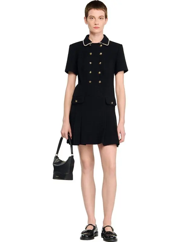 Sandro Mini Buttoned Tweed Dress - Black