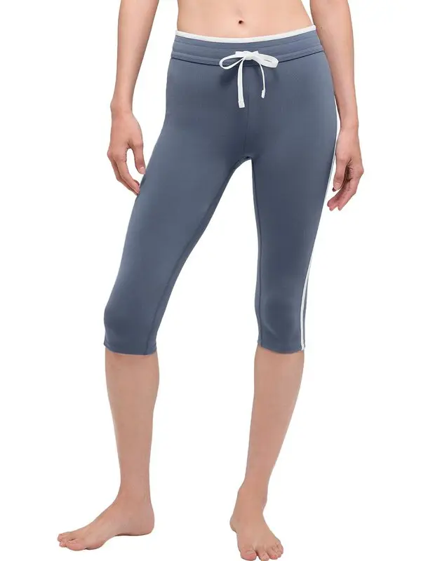 Alo Yoga Airbrush High-waist Race Pace Capri Pants - Bluestone/white