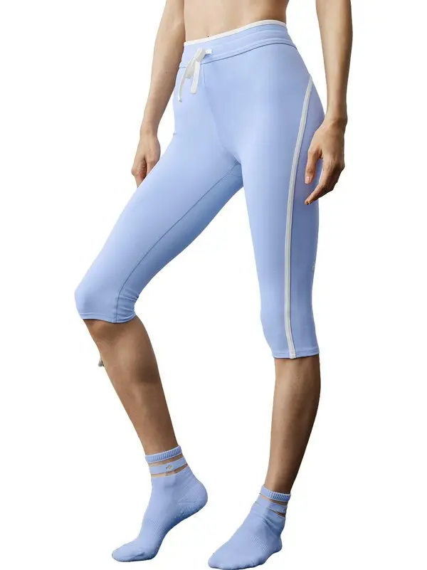 Alo Yoga Airbrush High-waist Race Pace Capri Pants - Light Provence Blue/white