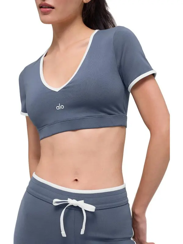 Alo Yoga Airbrush Race Pace Top - Bluestone/white