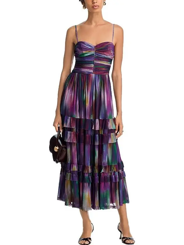 Aqua Ikat Mesh Midi Dress - Purple Multi