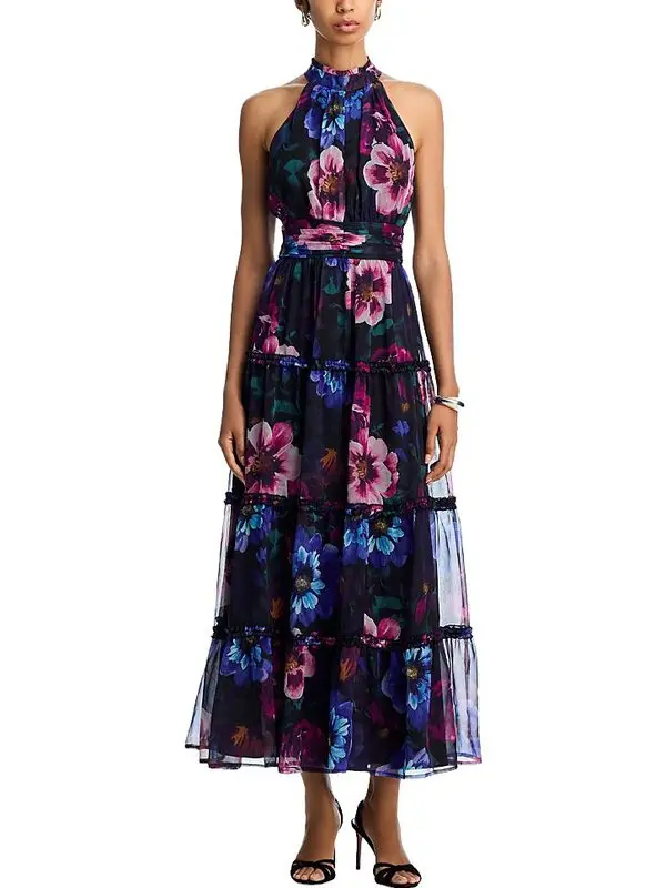 Aqua Floral Halter Maxi Dress - Black/blue Multi
