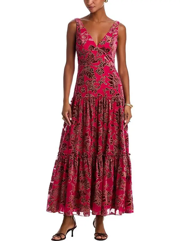 Aqua Velvet Burnout Maxi Dress - Pink/wine