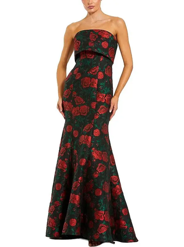 Mac Duggal Ieena Strapless Floral Brocade Mermaid Gown - Black Multi