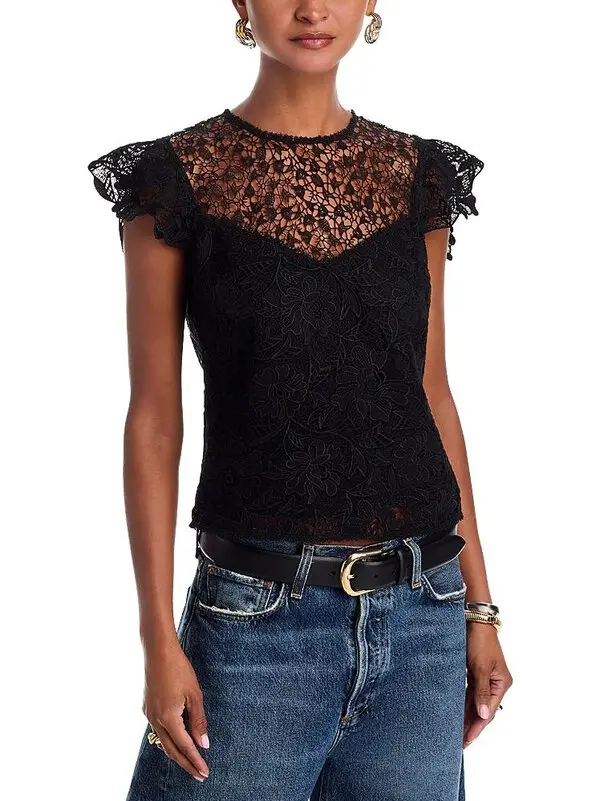 Aqua Short Sleeve Lace Top - Black