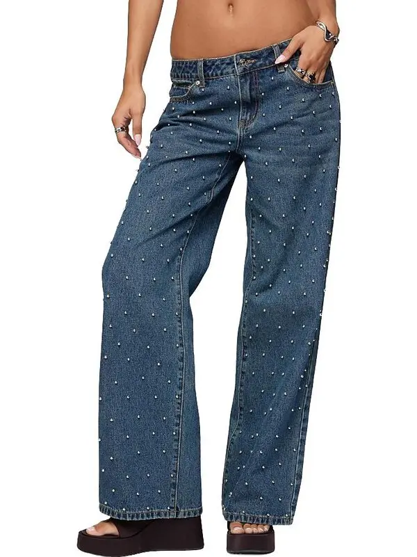 EDIKTED Esmay Studded Low Rise Jeans - Blue-washed