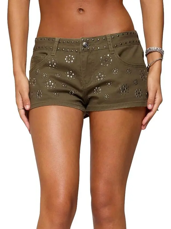 EDIKTED Eartha Studded Micro Shorts - Olive