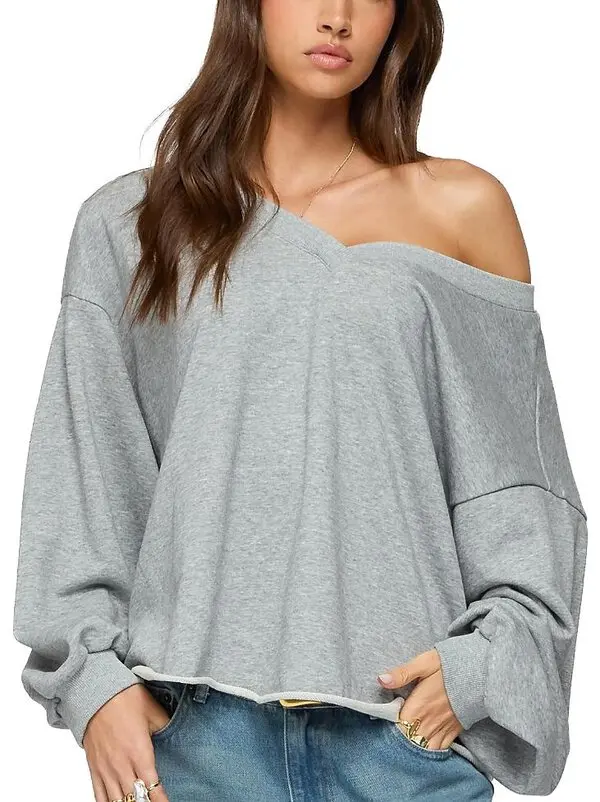 EDIKTED Oversized V-neck Sweatshirt - Gray-melange