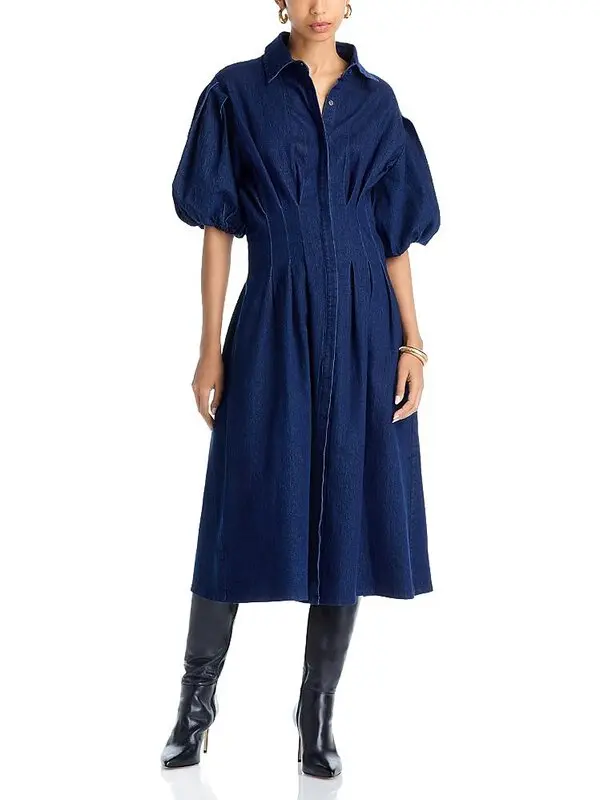 Aqua Denim Midi Shirt Dress - Dark Indigo