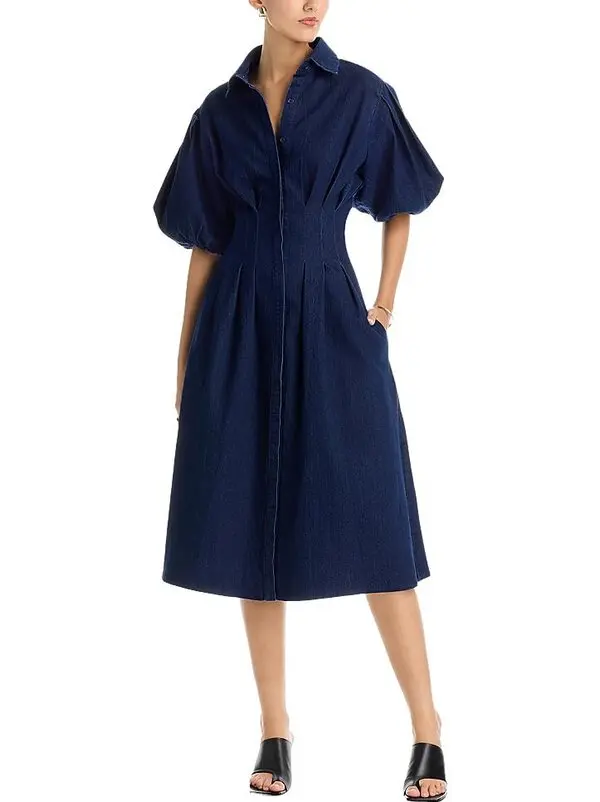 Aqua Denim Midi Shirt Dress - Dark Indigo