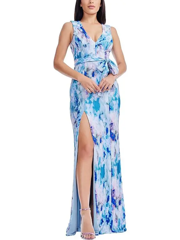 Dress The Population Sandra Tie Waist Gown - Pale Blue