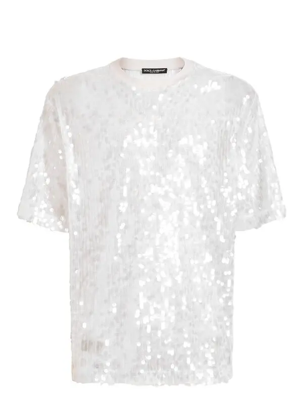 Dolce & Gabbana Short-sleeved T-shirt In Sequins - White