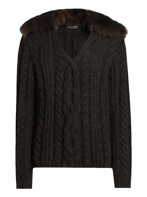 Dolce & Gabbana Wool Pullover With Fur Collar - Brown