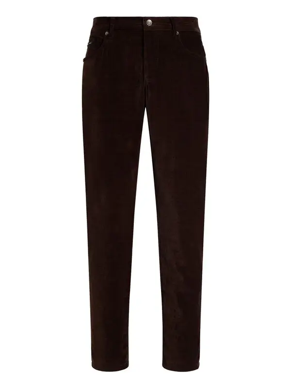 Dolce & Gabbana Regular Fit Cotton And Cashmere Trousers - Brown