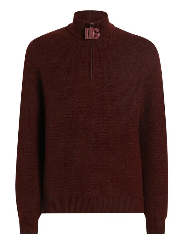 Dolce & Gabbana Turtleneck Pullover With Zip And Logo - Bordeaux