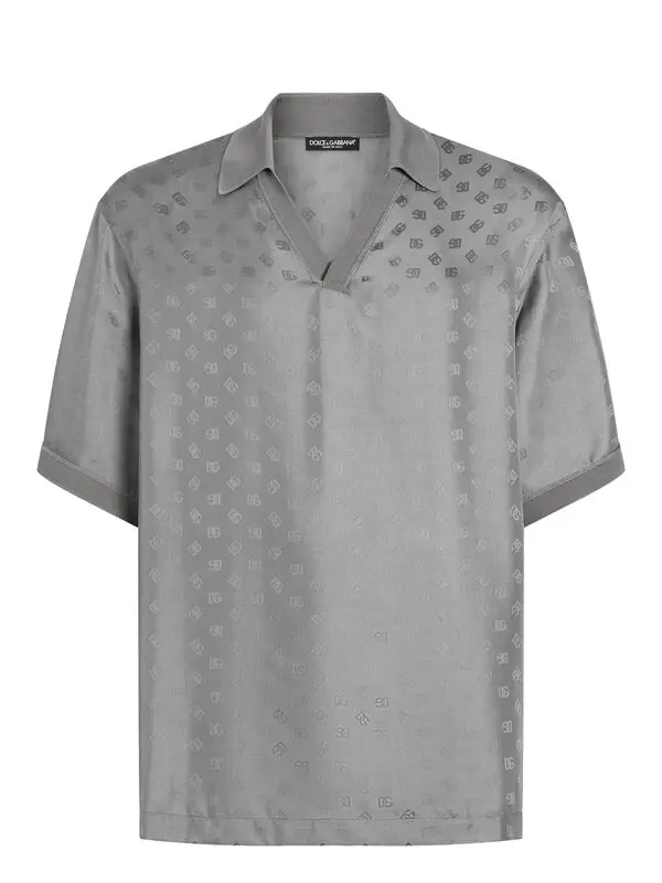 Dolce & Gabbana Silk Jacquard Polo Shirt With Dg Logo - Grey