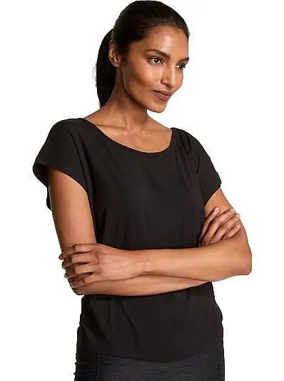 Victoria's Secret Vsx Drapey Knit Open-back Tee - Black