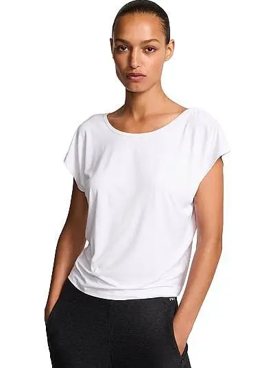 Victoria's Secret Vsx Drapey Knit Open-back Tee - White,ivory