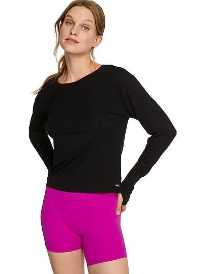 Victoria's Secret Drapey Knit Long-sleeve Open-back Tee - Black