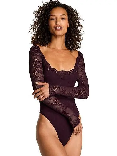 Victoria's Secret Dream Angels Lace Long-sleeve Bodysuit - Purple