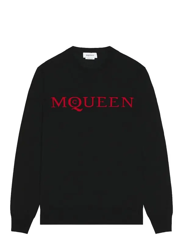Alexander McQueen Crew Neck Jacquard Sweater - Black & Lust Red