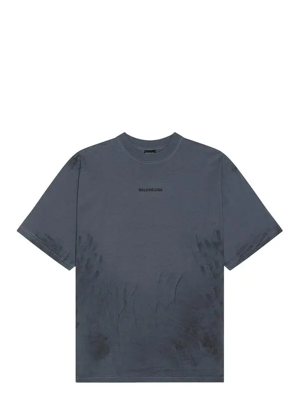 Balenciaga Medium Fit Tee In Blue - Faded Dark Blue & Black