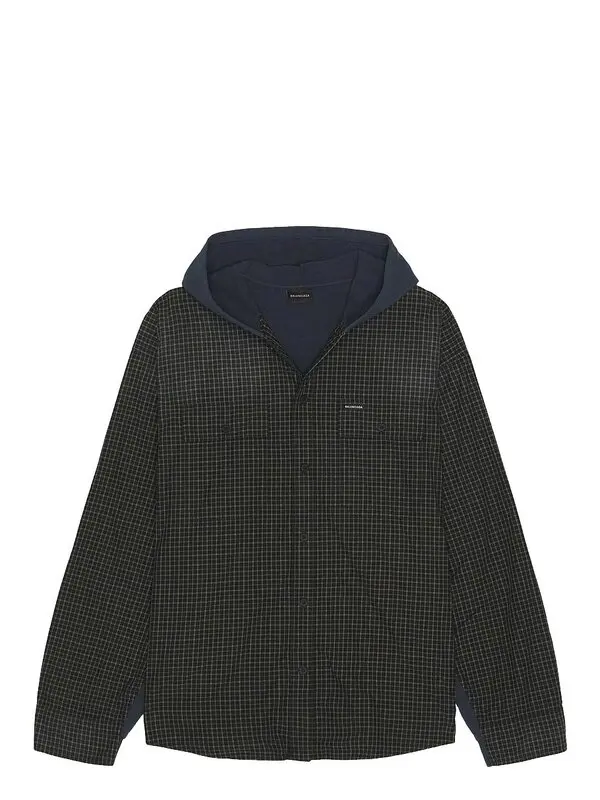 Balenciaga Cut Up Hooded Shirt In Black,navy - Black & Beige