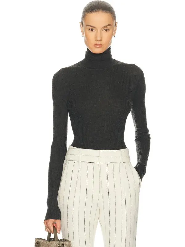 Gabriela Hearst Peppe Turtleneck Top - Charcoal