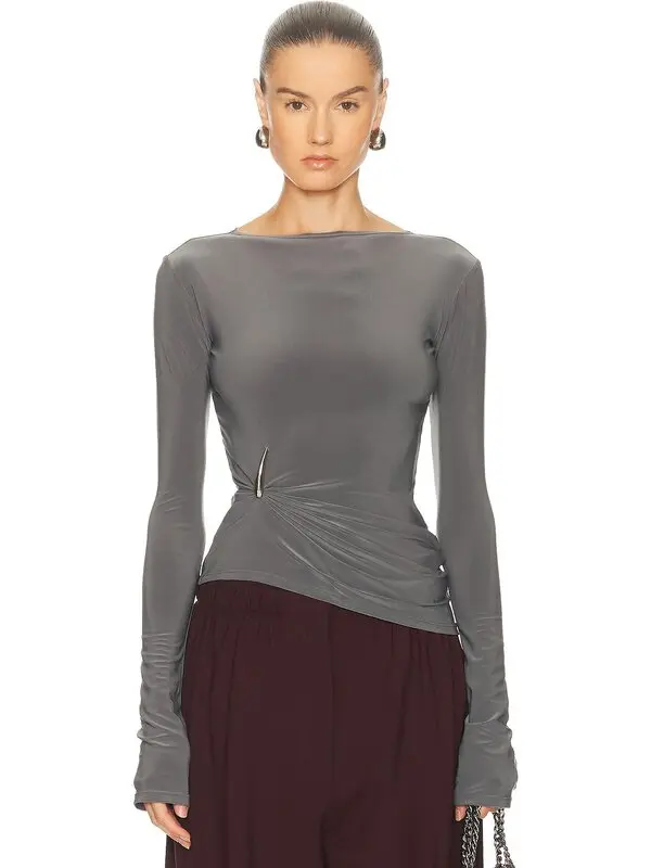 GRACE LING Claw Draped Long Sleeve Top - Grey