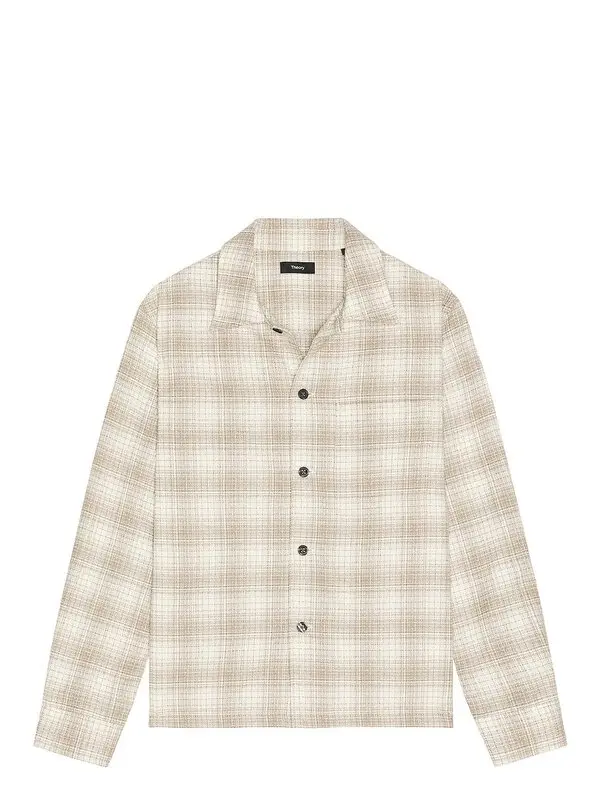 Theory Light Textured Check Shirt In Brown - Duffle Multi