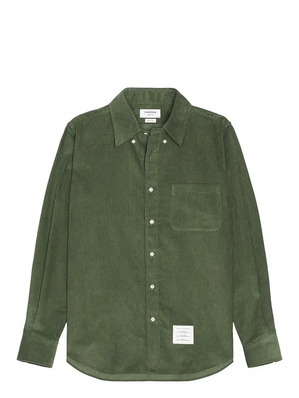 Thom Browne Straight Fit Long Sleeve Cord Shirt In Green - Light Green