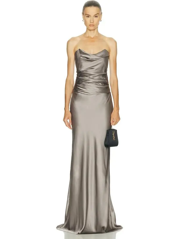 THE SEI Cowl Bustier Gown In Metallic - Steel