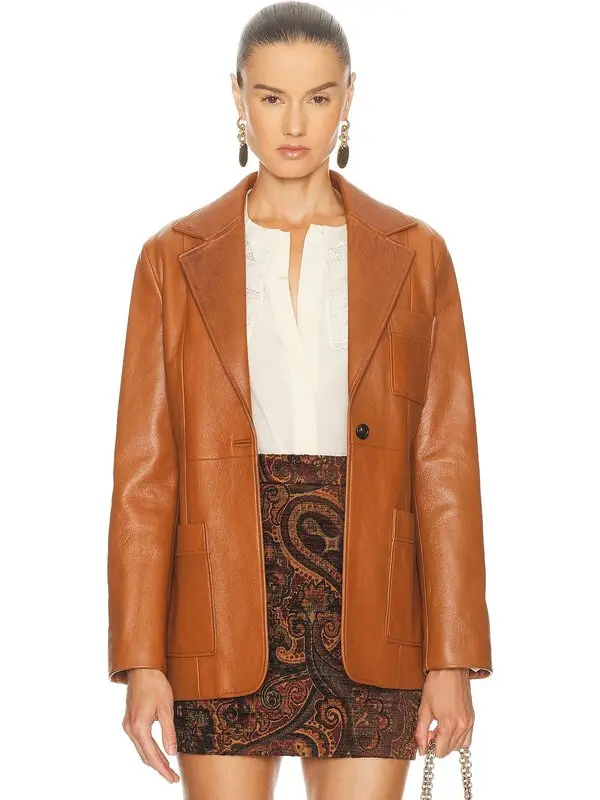 Chloé Slouch Leather Blazer - Ochre Delight